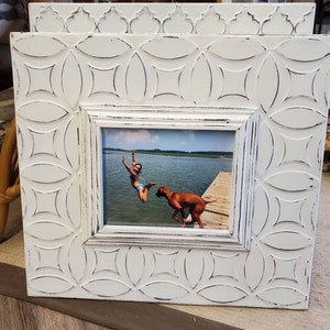 Distressed Handmade Picture Frame Painted White / Embossed - Etsy