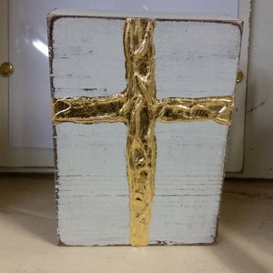 Hand Painted Wooden Gold Cross Block - Etsy