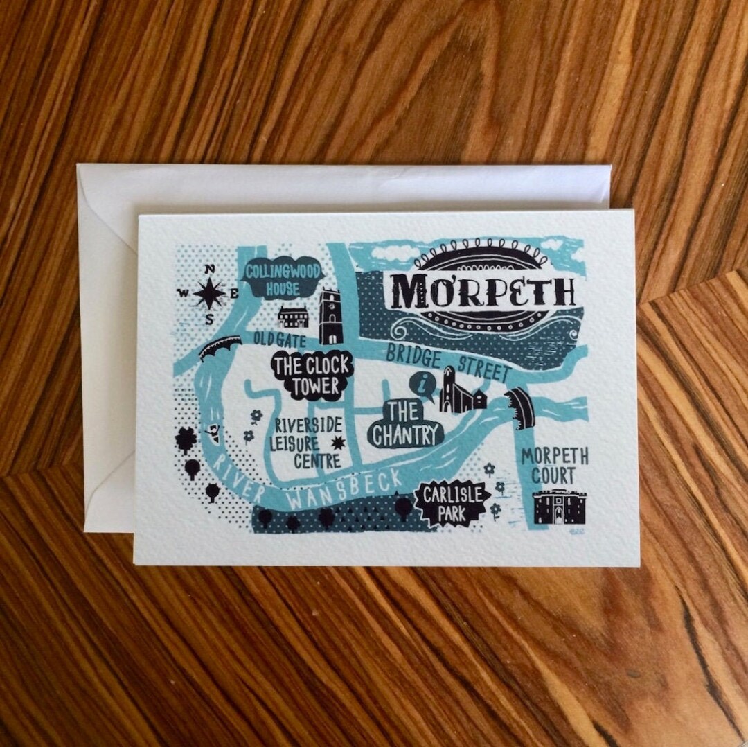Morpeth Map Blank Greetings Card - Etsy