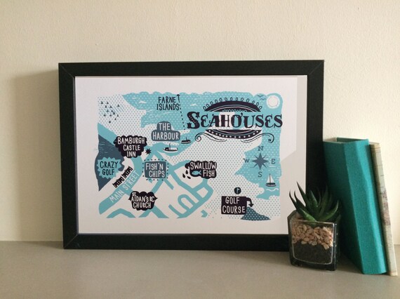 Seahouses Map A4 print | Etsy