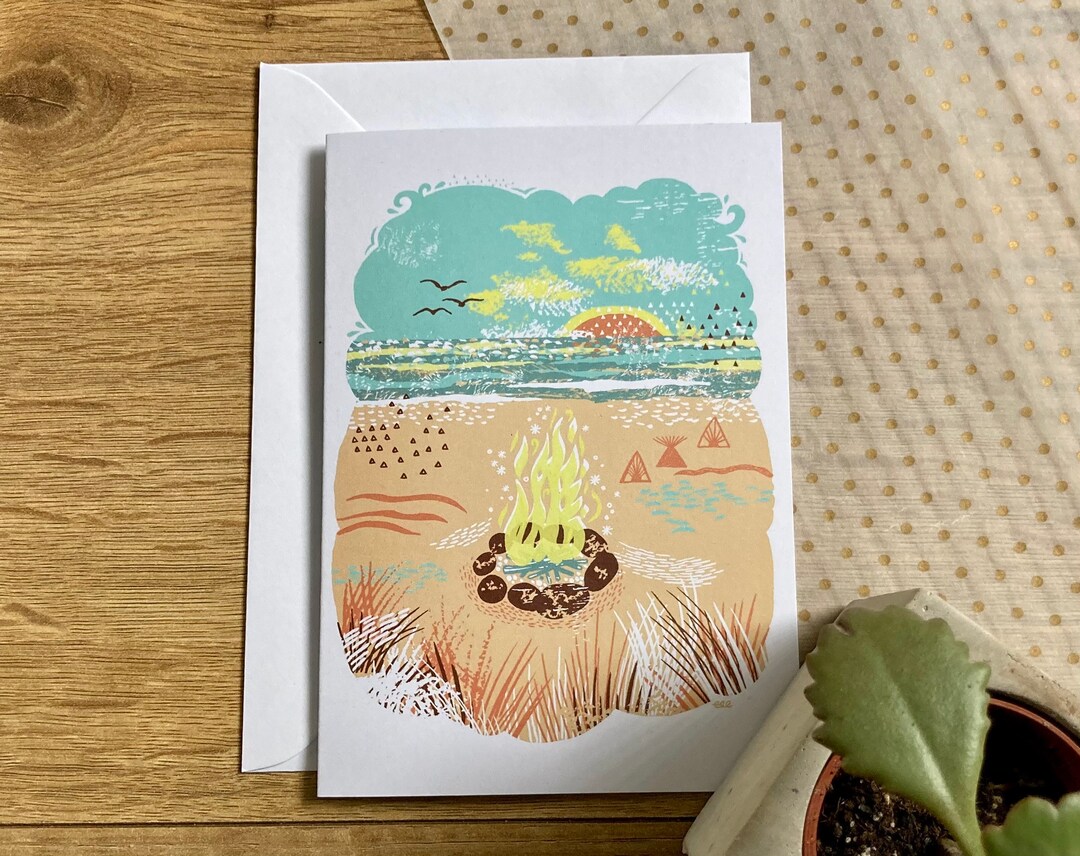Beach Bonfire Greetings Card - Etsy