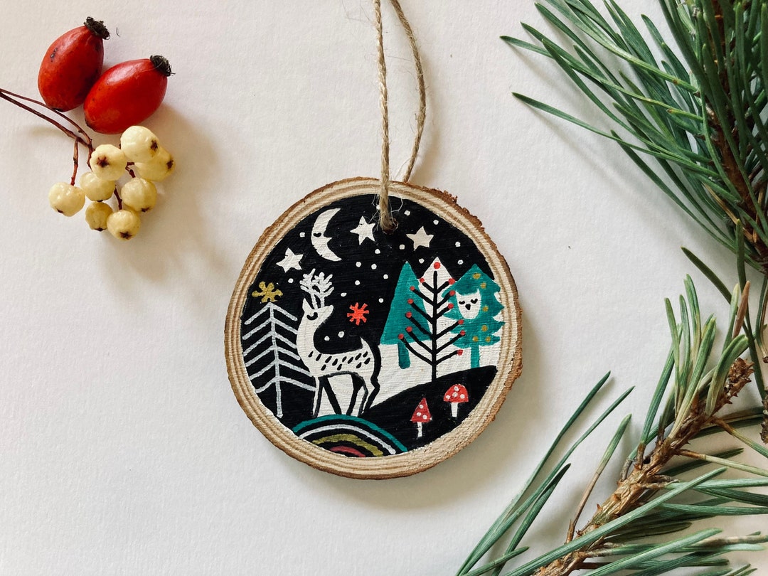 Enchanted Christmas Forest Hand Painted Wooden Tree Decoration - Etsy