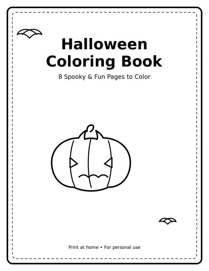 Halloween Coloring Book for Kids, 8 Printable Pages, Instant Digital ...