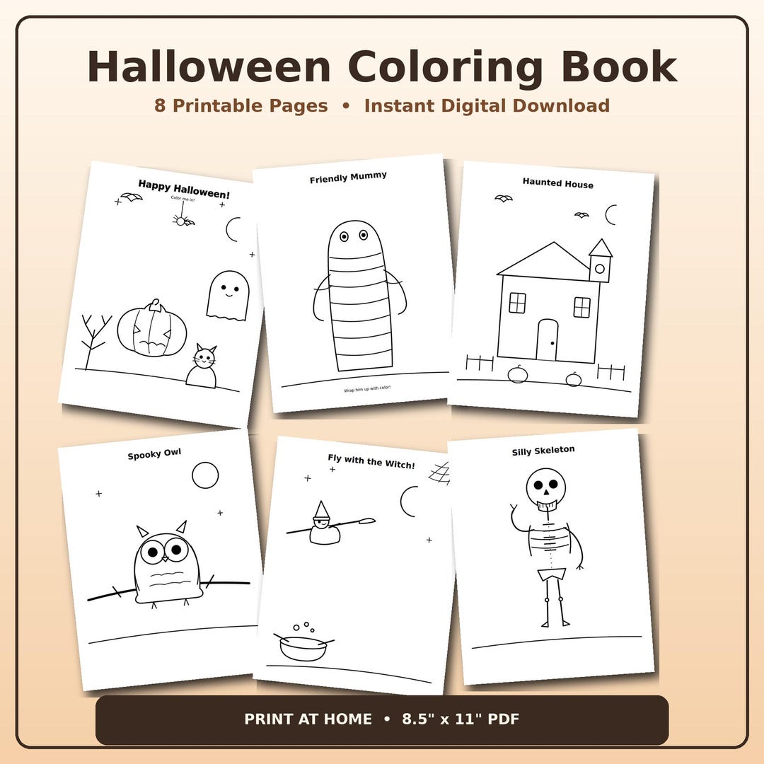 Halloween Coloring Book for Kids, 8 Printable Pages, Instant Digital ...