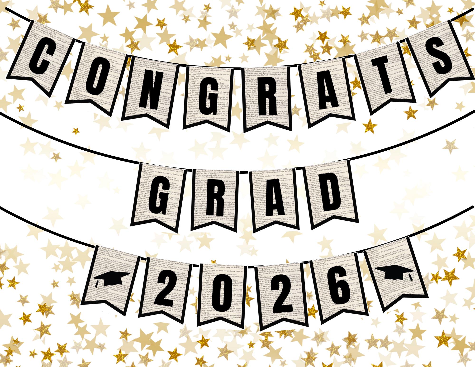 Printable Congratulations Grad 2026 Banner: Book Page Grad Garland ...