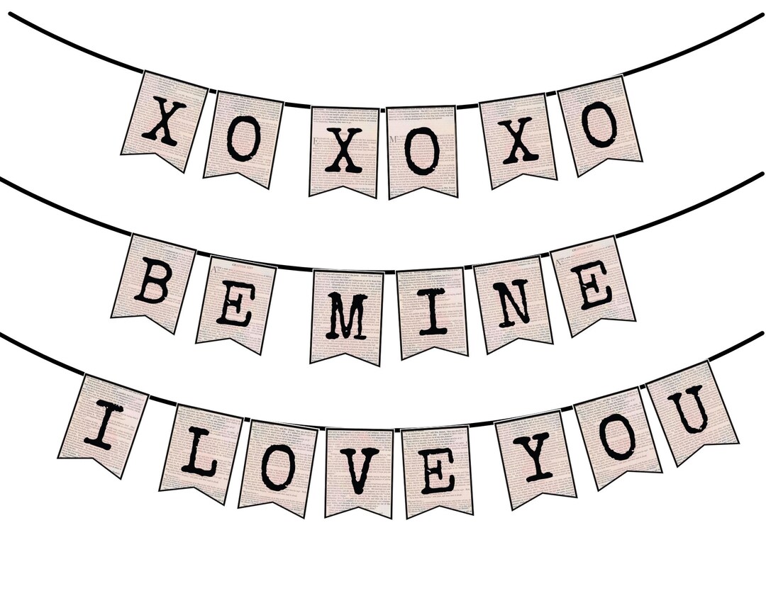 Printable Valentine Garland - XOXO Be Mine I Love You (PDF) - Digital ...