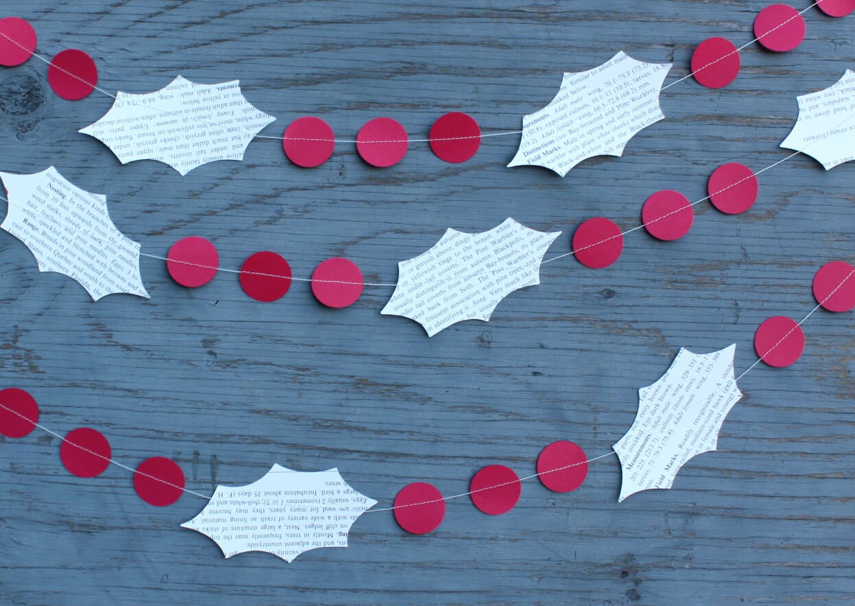 Holly Garland Paper Garland Christmas Decoration Christmas | Etsy