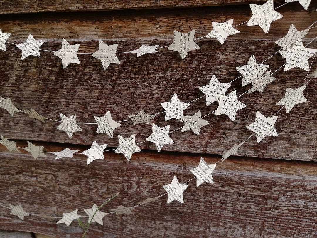 Star Book Page Garland. Paper Garland, Party Decoration, Star Garland ...