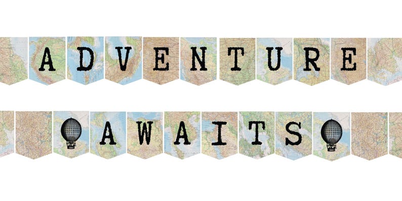 Adventure Awaits Printable Banner: Vintage Atlas Garland (digital ...