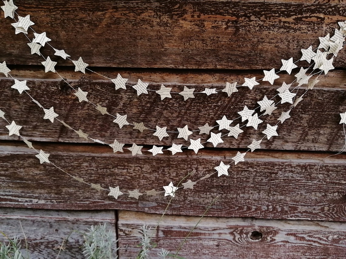 Star Book Page Garland. Paper Garland Party Decoration Star | Etsy Canada