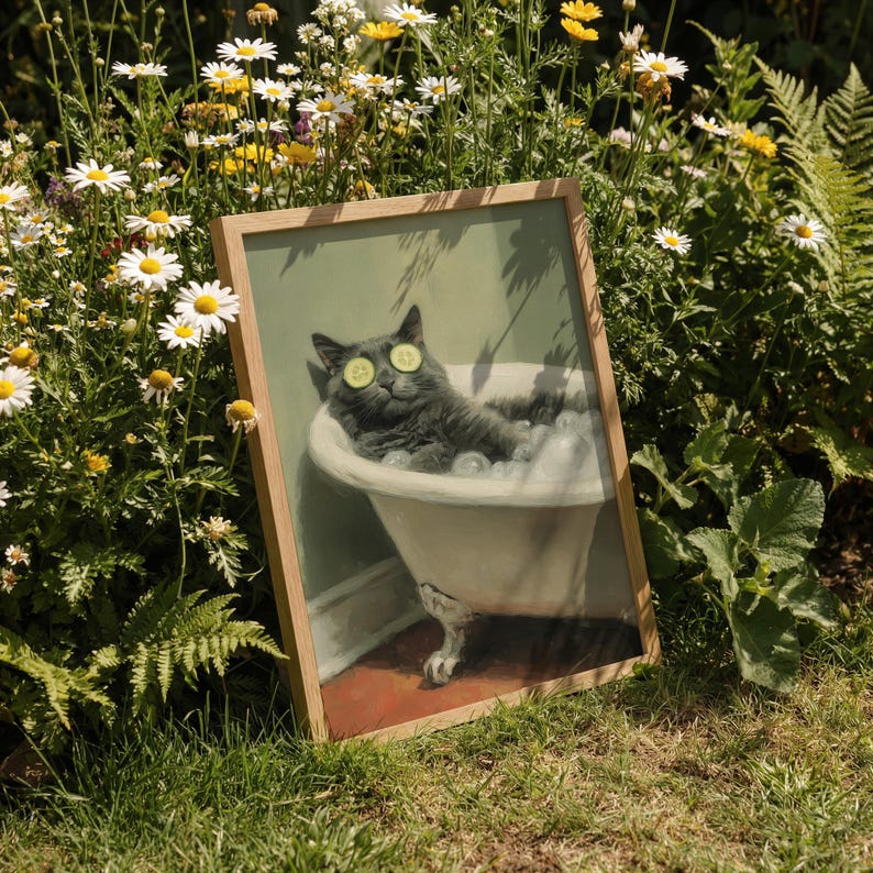 Funny Cat Bathroom Wall Art | Cucumber Spa Day Cat Print (digital ...