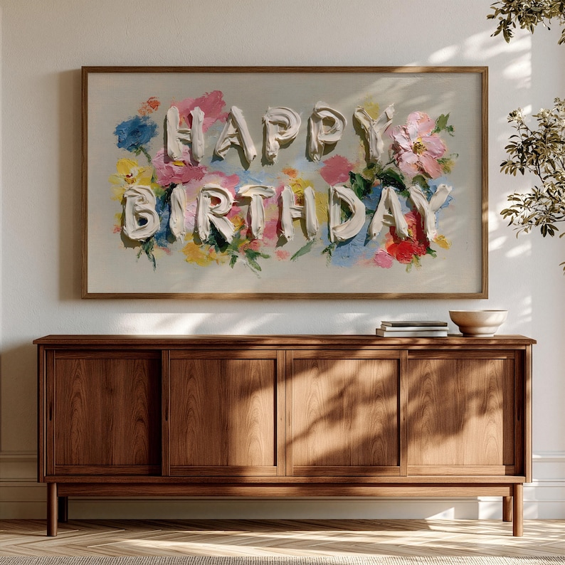 Happy Birthday Frame TV Art Colorful Floral Balloon Letters Birthday happy-birthday-frame-tv-art-colorful-floral-balloon-letters-birthday