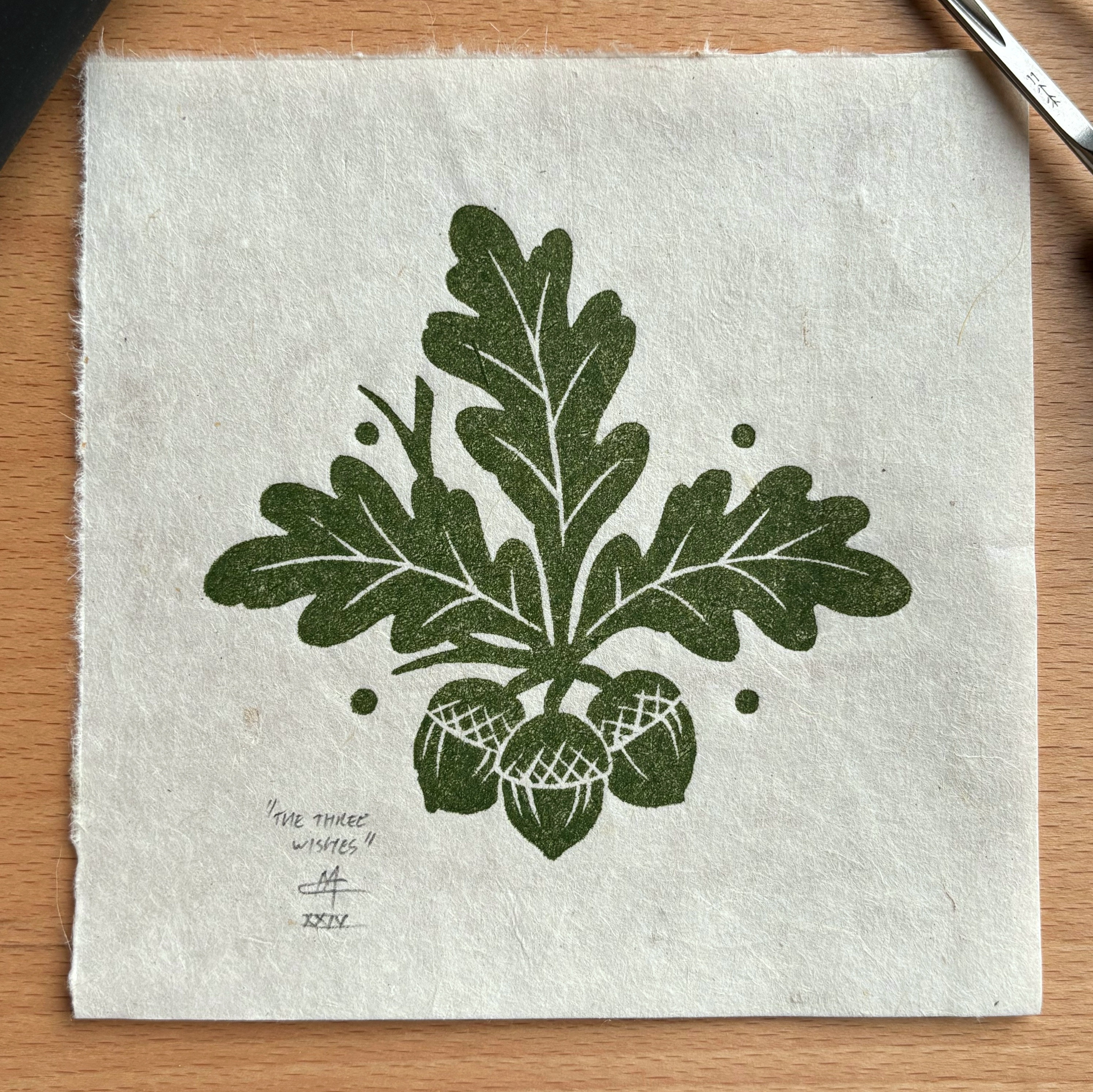 Three Wishes Oak Leaf and Acorn Lino Print - Etsy