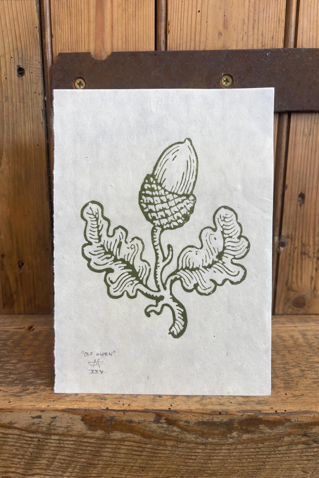 Old Acorn and Oak Leaves Lino Print - Etsy