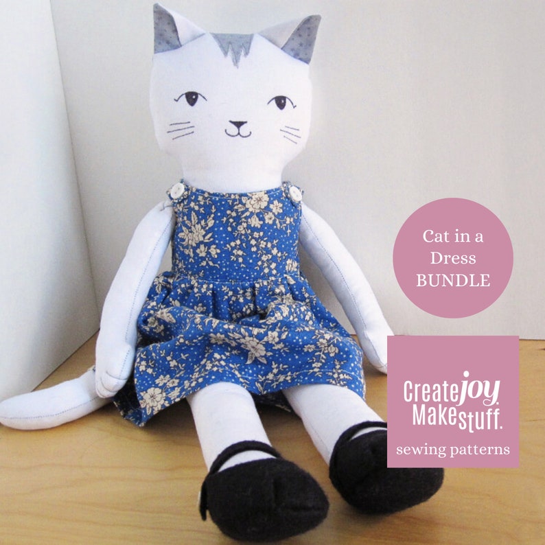Cat Rag Doll + Dress Sewing Pattern PDF – Sew a Handmade 18 Inch Cloth ...