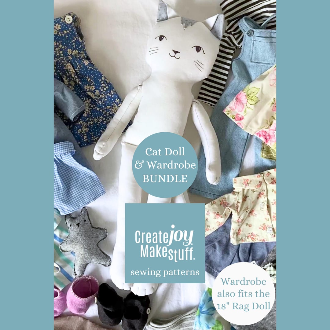 Dress up Cat Rag Doll Bundle Sewing Pattern – Sew a Handmade 18 Inch ...