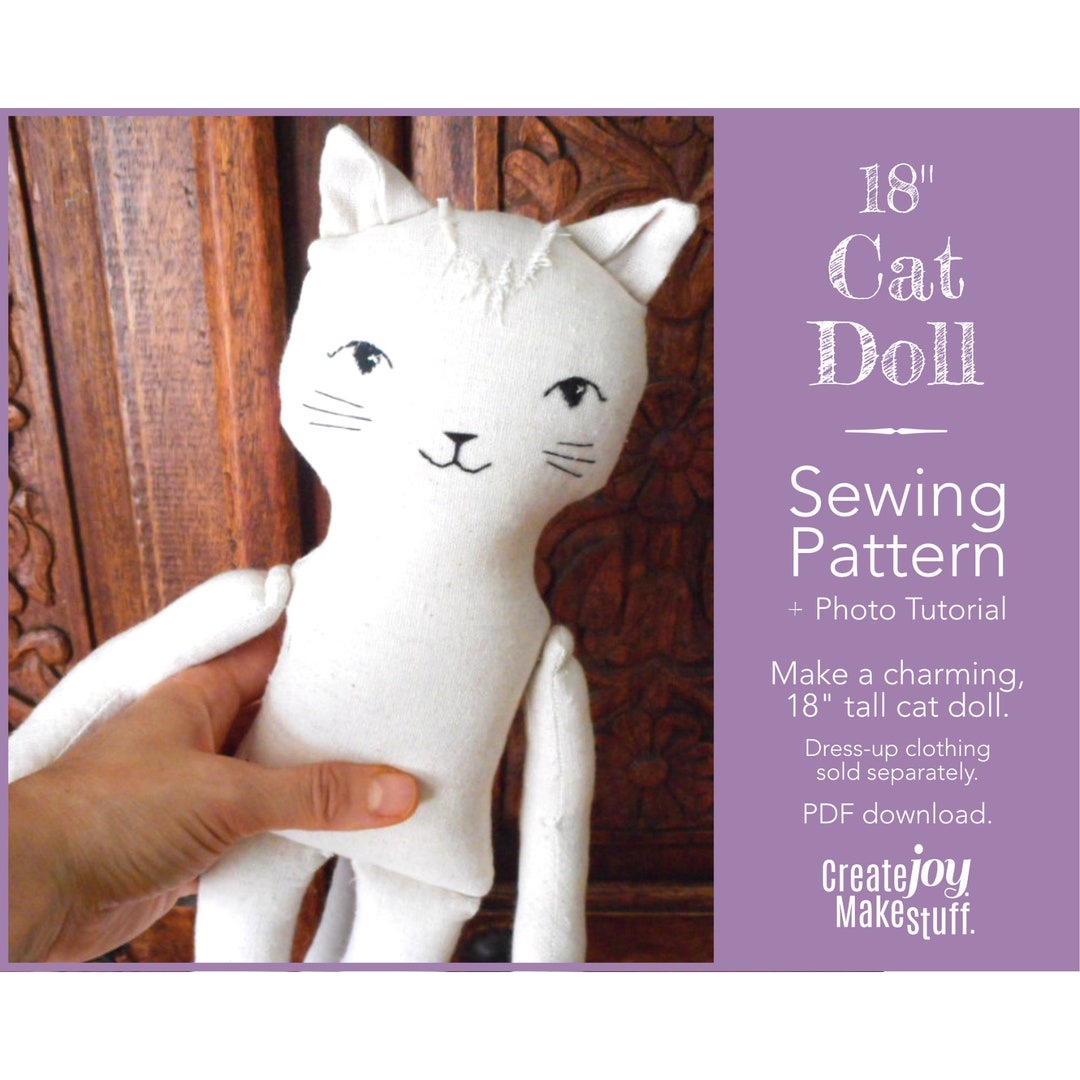 18 Cat Doll Sewing Pattern and Tutorial PDF Download Cat rag doll ...