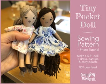 Doll Family Sewing Pattern & Video Tutorial DIY 5 Inch Pocket Doll ...