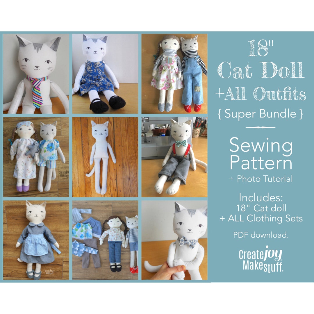 Cat Doll Pattern Bundle Doll All 7 Clothing Sets Rag Doll Pattern ...