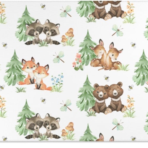 Woodland Animal Area Rug Dark Forest Living Room Decor - Etsy