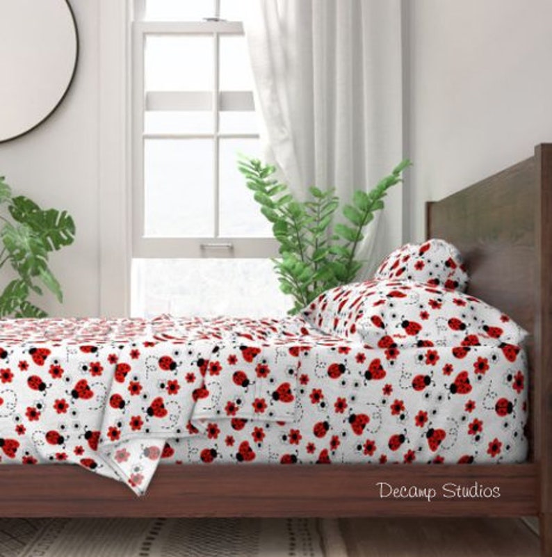 LADYBUG SHEET SET Floral Bedding Twin Queen King Italian | Etsy