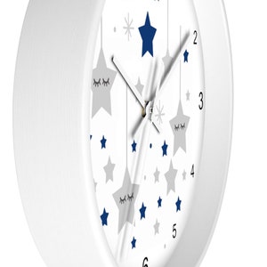 Navy Blue Star Baby Nursery Wall Clock Boy Celestial Room Bedroom Decor ...