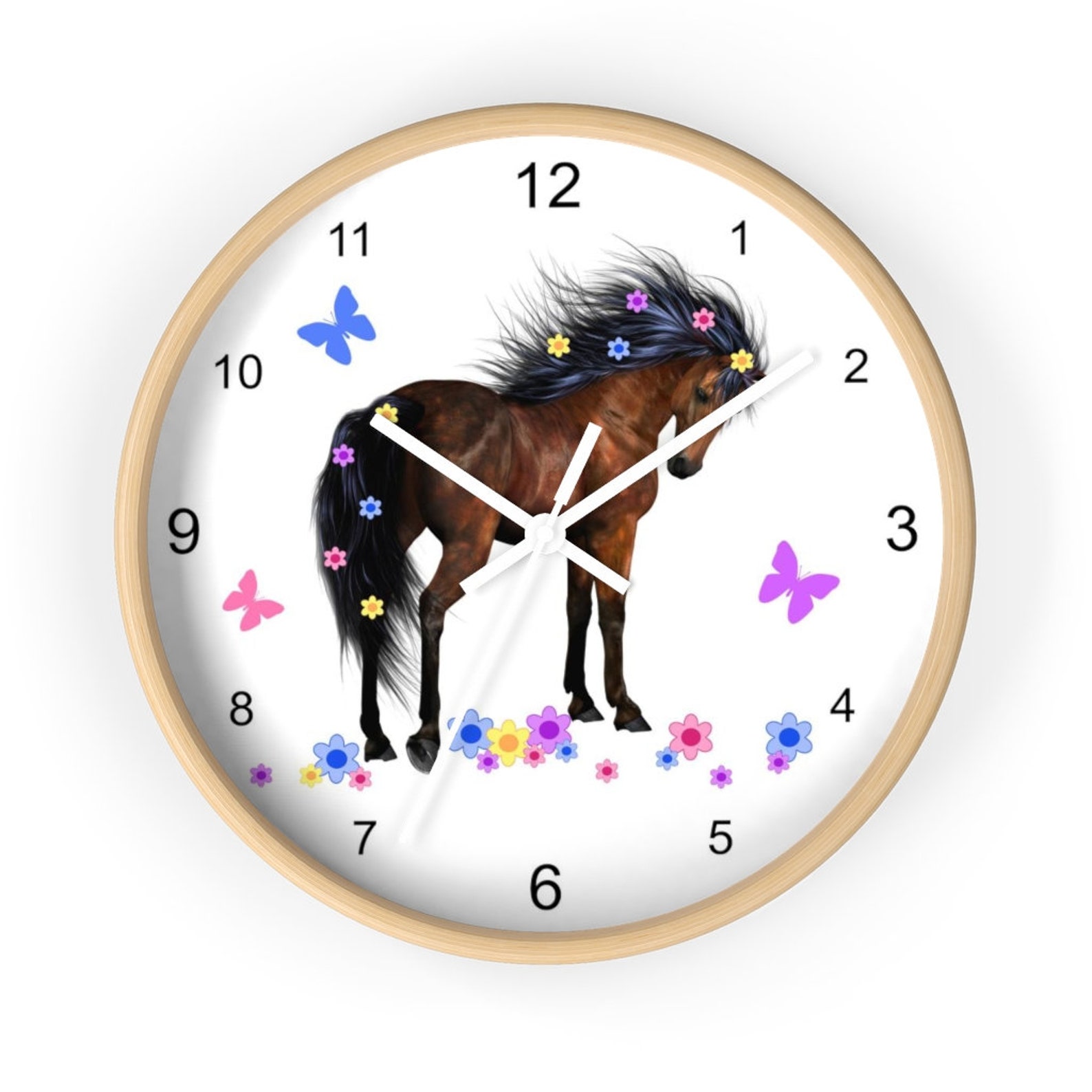 Horse Wall Clock Girls Room Wild Floral Pony Flowing Mane - Etsy
