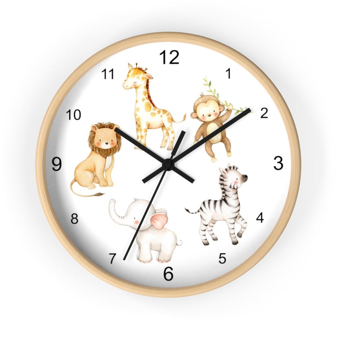 Watercolor Safari Animals Nursery Silent Wall Clock Baby Boy - Etsy