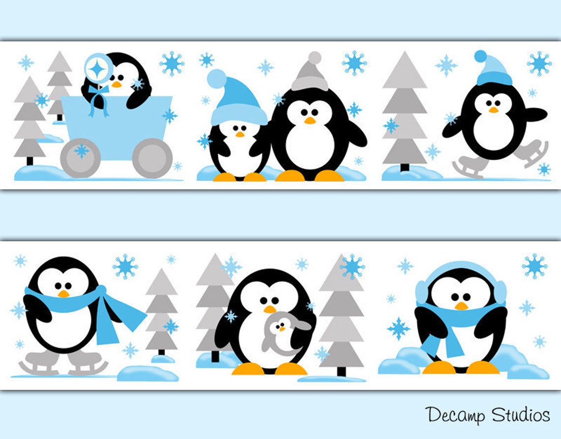 PENGUIN WALLPAPER BORDER Wall Art Decals Baby Boy Nursery | Etsy