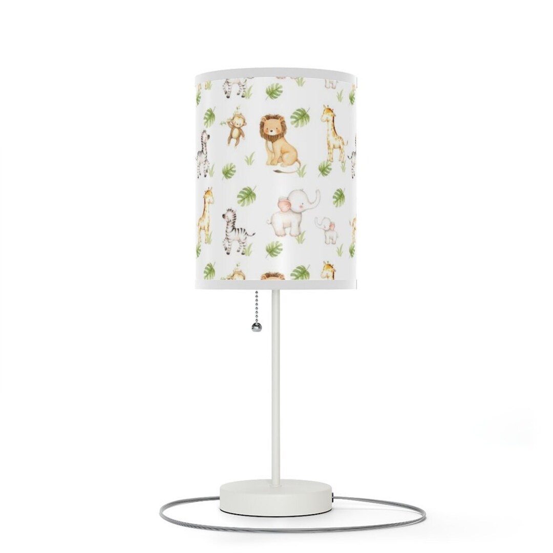 Watercolor Safari Animals Neutral Nursery Baby Table Lamp Lampshade ...