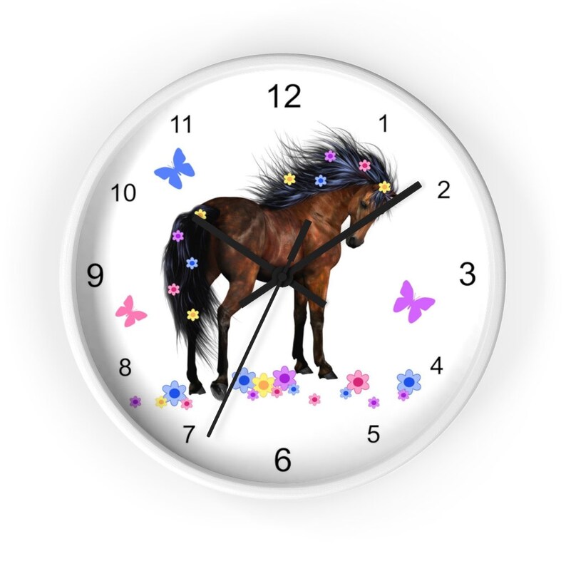 Horse Wall Clock Girls Room Wild Floral Pony Flowing Mane - Etsy