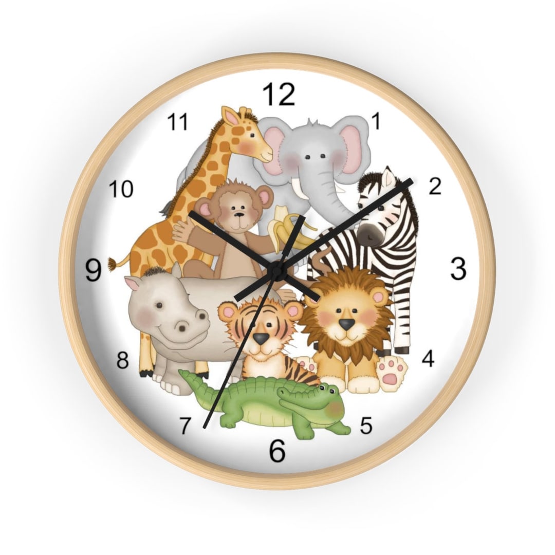 Safari Animals Nursery Wall Clock Baby Girl Boy Room Kids Jungle ...