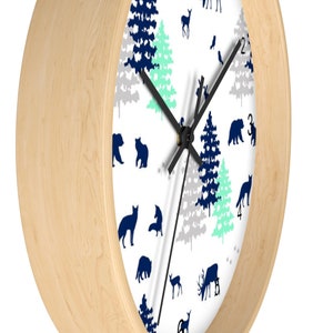 Woodland Animals Forest Pine Trees Wall Clock Navy Blue Mint - Etsy