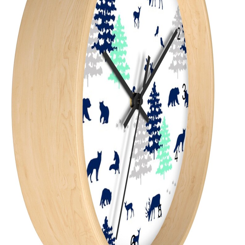 Woodland Animals Forest Pine Trees Wall Clock Navy Blue Mint | Etsy
