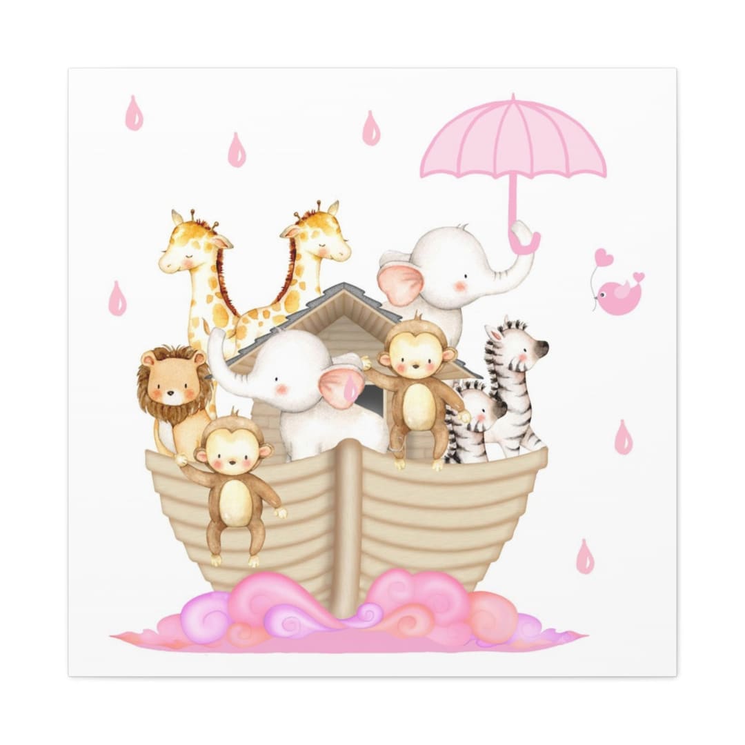 Noahs Ark Animals Nursery Canvas Wall Art Print Pink Baby Girl - Etsy