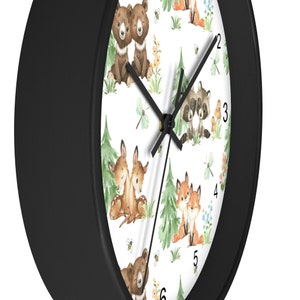 Woodland Animals Nursery Wall Clock Baby Girl Pine Tree Floral Forest ...