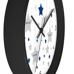 Navy Blue Star Baby Nursery Wall Clock Boy Celestial Room Bedroom Decor ...