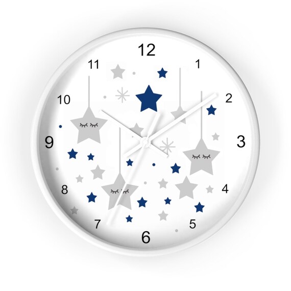 Navy Blue Star Baby Nursery Wall Clock Boy Celestial Room | Etsy
