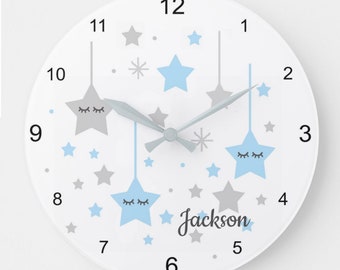 Navy Blue Star Baby Nursery Wall Clock Boy Celestial Room | Etsy