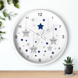 Navy Blue Star Baby Nursery Wall Clock Boy Celestial Room Bedroom Decor ...