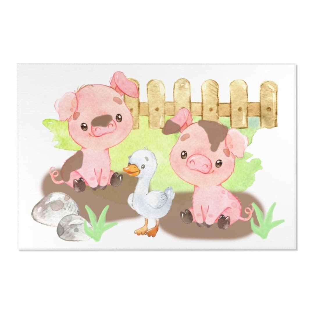 Watercolor Farm Animals Nursery Pigs Mud Area Rug Carpet Baby - Etsy