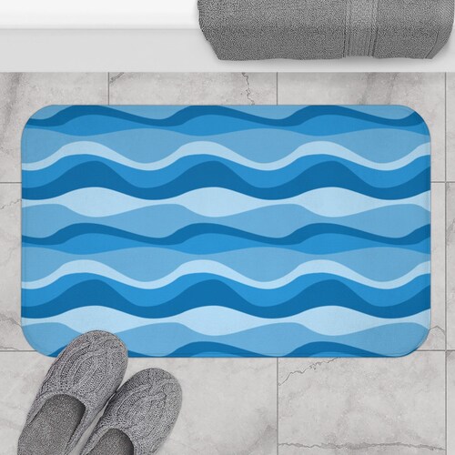 Bath Mat Ocean Waves Bath Mat Bathroom Decor Blue and - Etsy