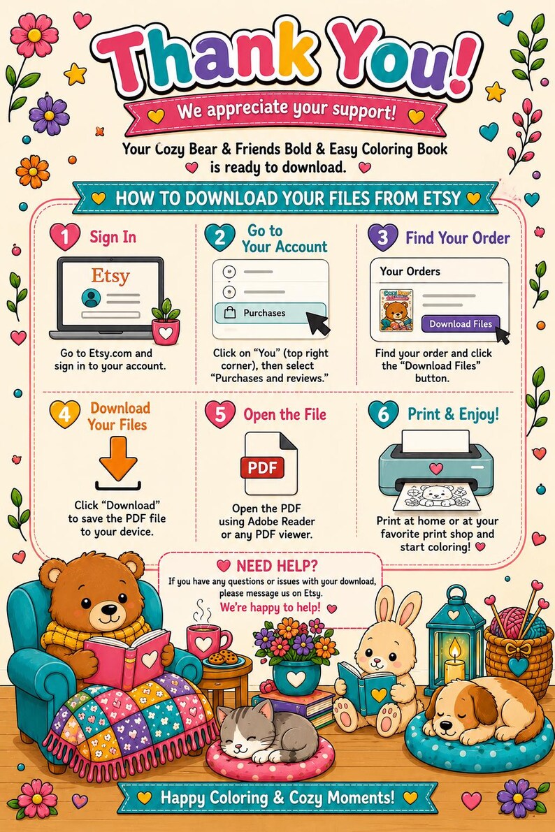 Cozy Bear & Friends Coloring Book: Bold, Easy Animal Designs (digital ...