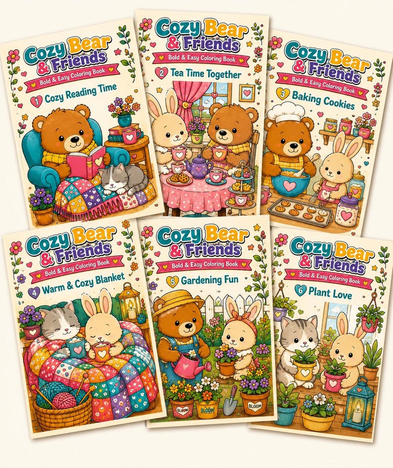 Cozy Bear & Friends Coloring Book: Bold, Easy Animal Designs (digital ...