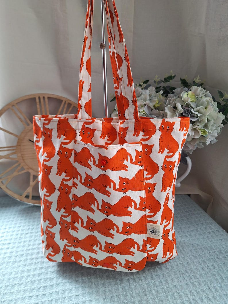 Foldable Canvas Tote Bag | Orange Cat Print, Reusable Shopping, Eco ...