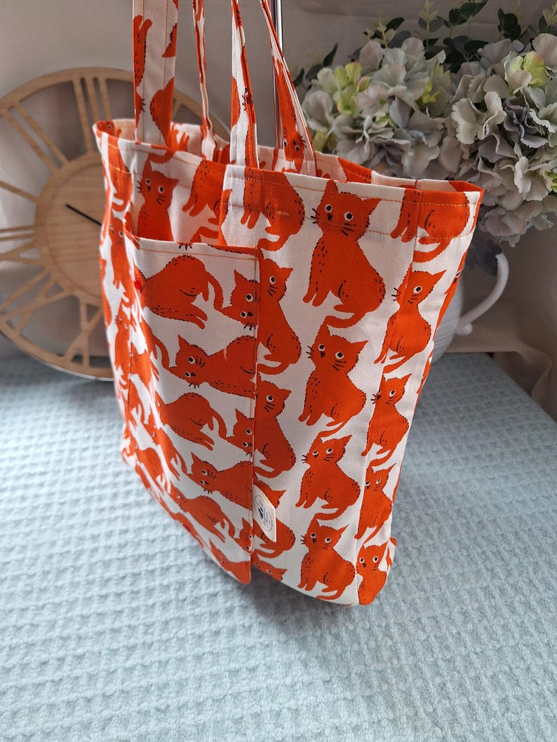 Foldable Canvas Tote Bag | Orange Cat Print, Reusable Shopping, Eco ...