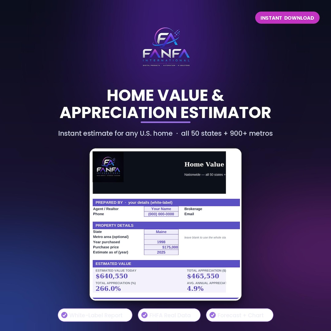 Home Value Estimator Spreadsheet | Realtor Home Appreciation Calculator ...