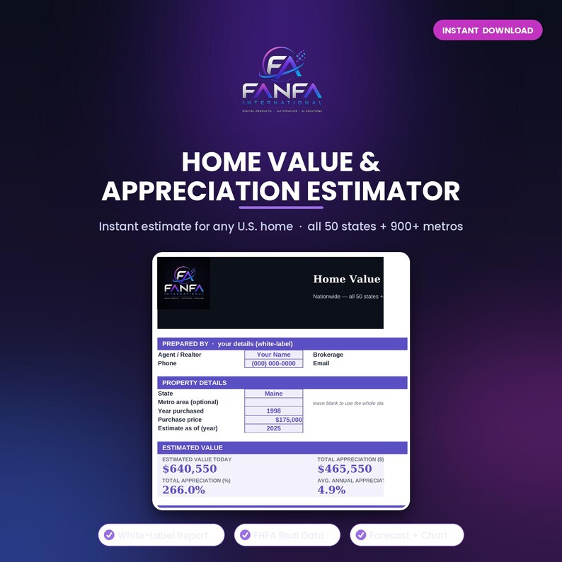 Home Value Estimator Spreadsheet | Realtor Home Appreciation Calculator ...