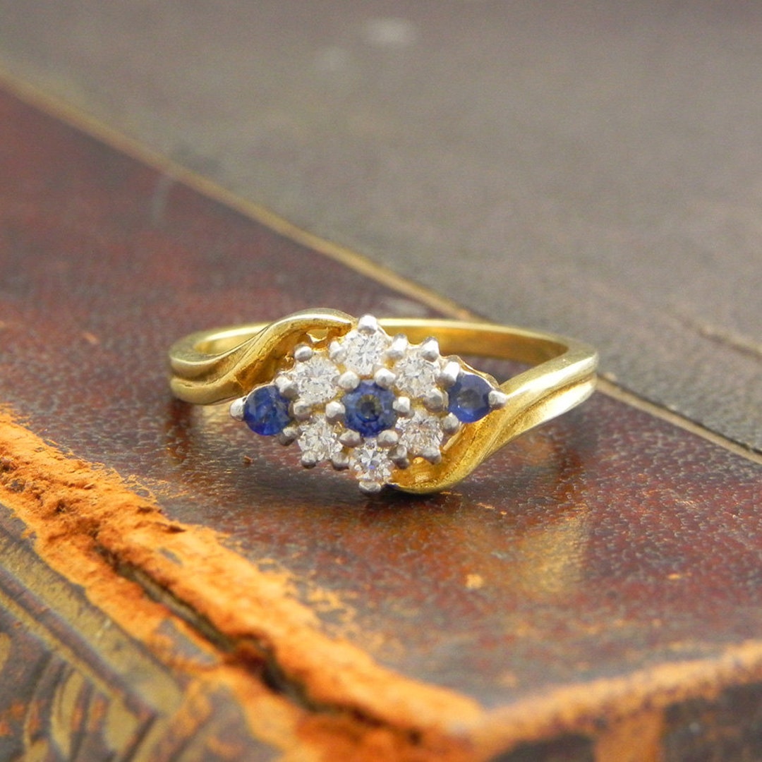 Sterling Silver Gold Vermeil Ring With Round Cut Sapphire and CZ Stones ...