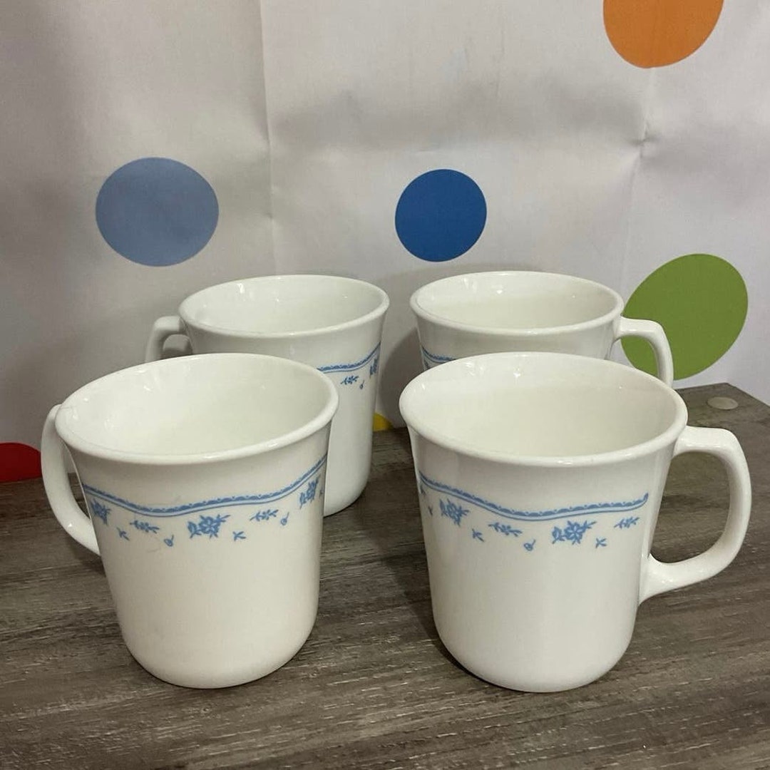 Vintage Corning Ware Mugs Set of 4 White Blue - Etsy